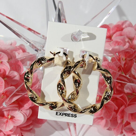 Express | Jewelry | Nwt Express Gold Tone Twist Hoop Earrings | Poshmark